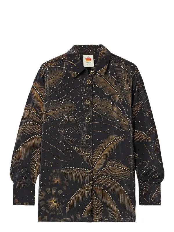 Farm Rio Crystal-embellished Printed Shirt - Black