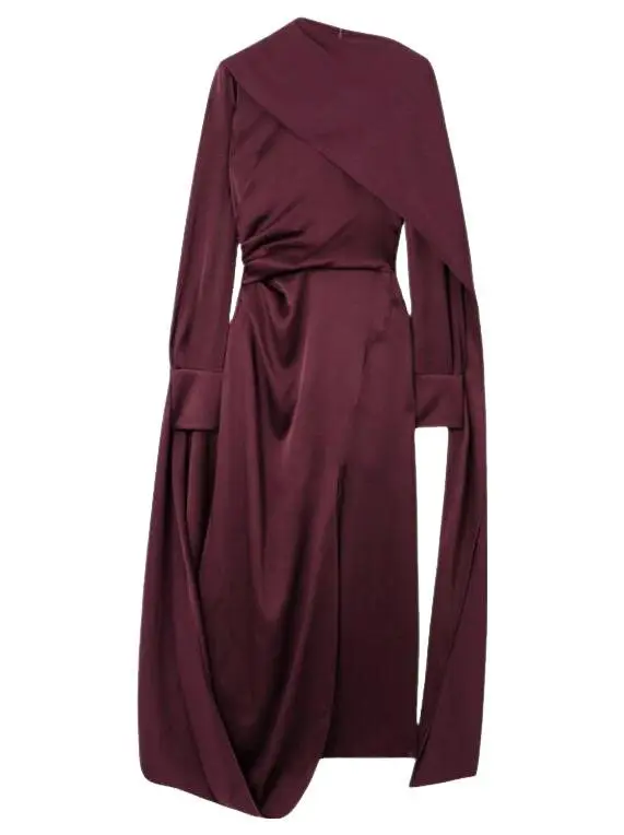 Erdem Draped Satin Midi Dress - Burgundy