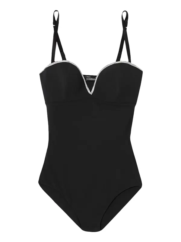 I.D. Sarrieri Swarovski Crystal-embellished Stretch-jersey Bodysuit - Black