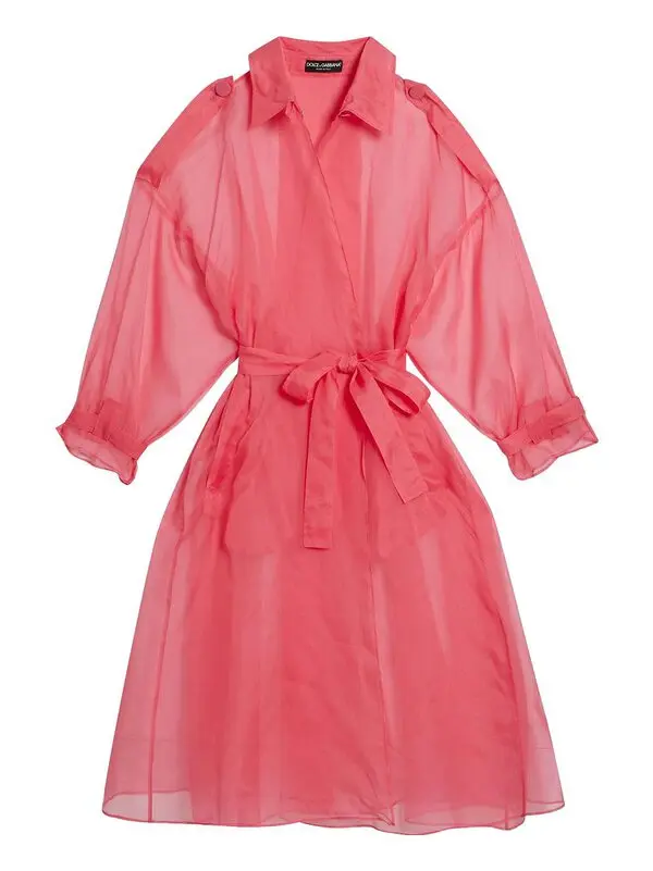 Dolce & Gabbana Belted Silk Chiffon Trench Coat - Bubblegum