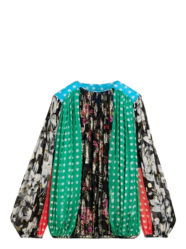 Dolce & Gabbana Printed Metallic Fil Coupé Chiffon Blouse - Black