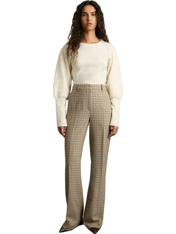 REISS Vida Wool Houndstooth Trousers - Brown Check