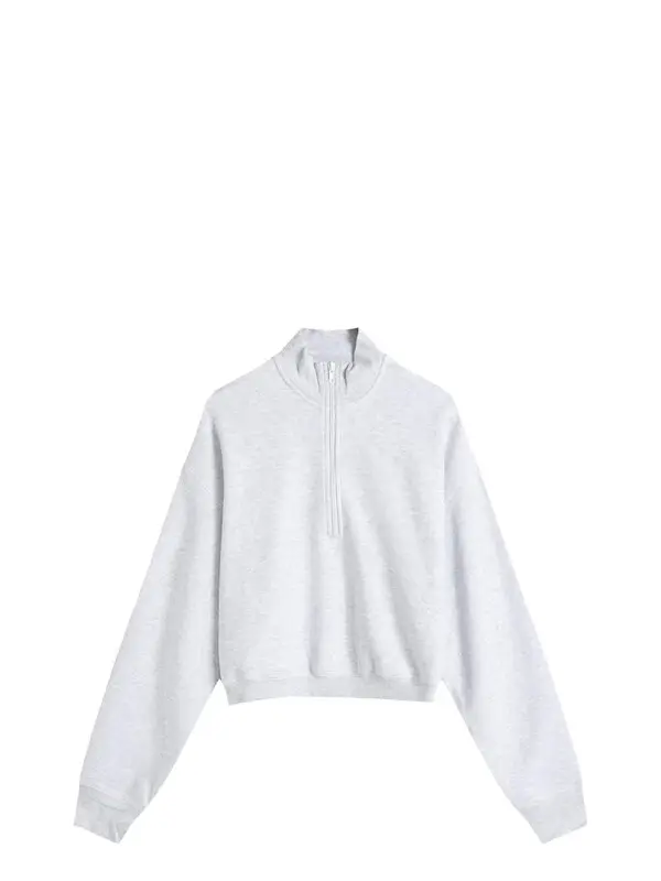SKIMS Cotton Fleece Cropped Half Zip Sweatshirt - Light Heather Grey