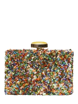 Oscar De La Renta Confetti Sequin Embroidered Minaudière - Red