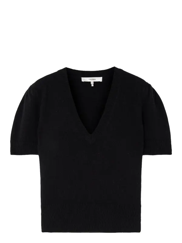 FRAME Gathered Recycled-cashmere Sweater - Black
