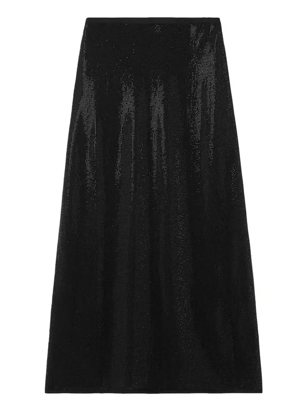 LESET James Crystal-embellished Merino Wool Midi Skirt - Black