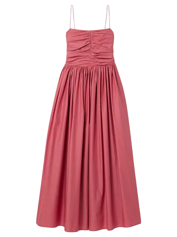 Matteau Gathered Organic Cotton And Silk-blend Midi Dress - Pink