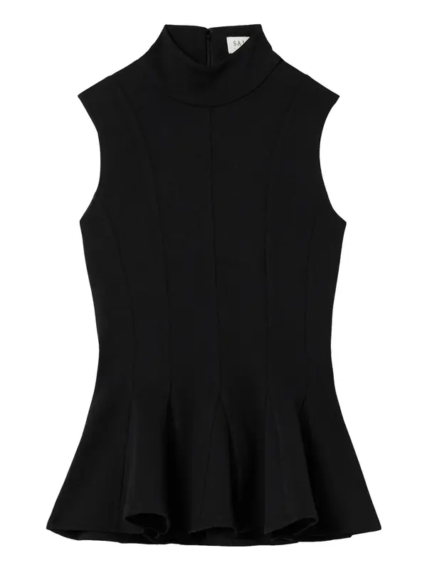SALON 1884 Ismay Paneled Peplum Turtleneck Top - Black