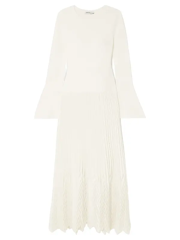 Simkhai Damoni Jersey And Plissé-satin Midi Dress - Ivory