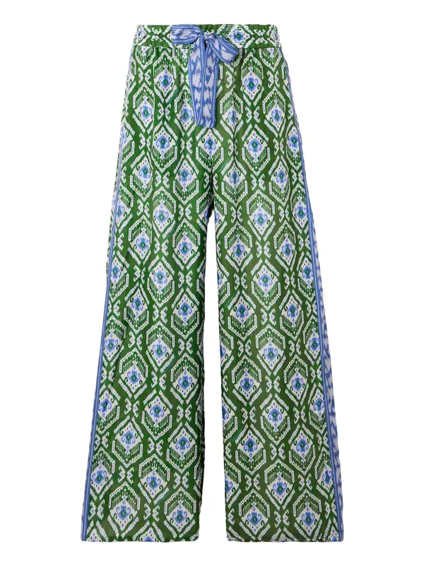 Zimmermann Wylie Printed Silk Wide-leg Pants - Green