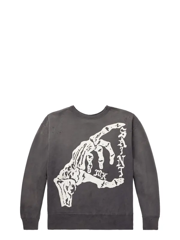 SAINT MXXXXXX Distressed Printed Sweatshirt - Gray