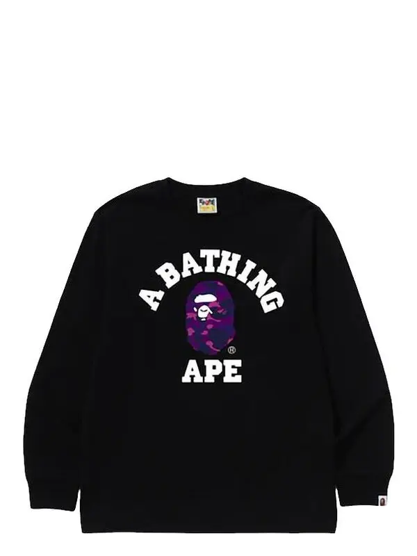 A BATHING APE Camo College Long Sleeve Tee Shirt - Black/purple