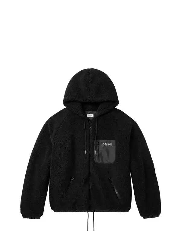 Celine Logo-embroidered Fleece Hoodie - Black