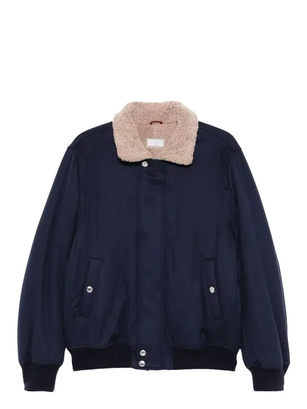 Brunello Cucinelli Shearling-collar Bomber Jacket - Blue