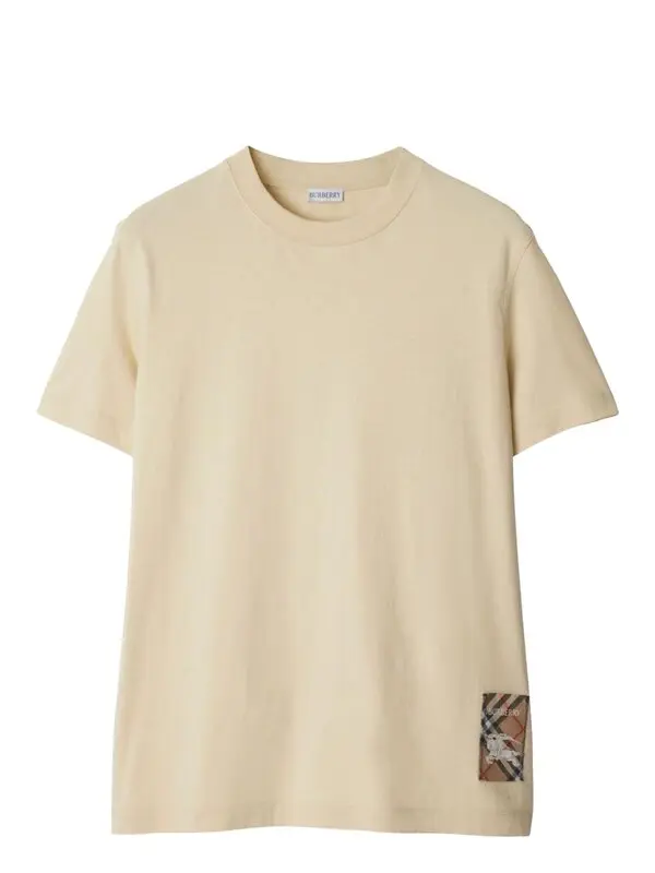 Burberry Check Label Cotton T-shirt - Neutrals