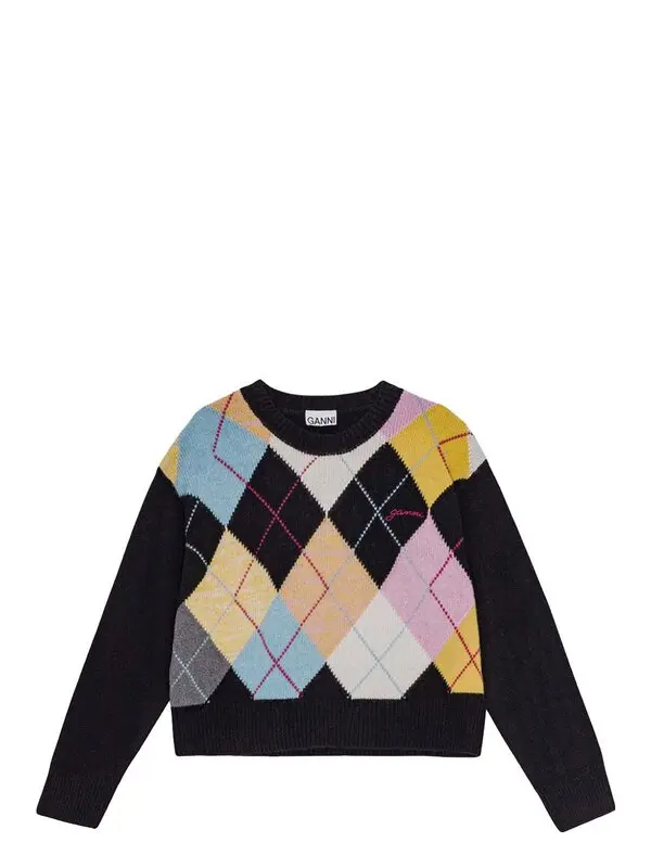 GANNI Diamond-pattern Jumper - Black