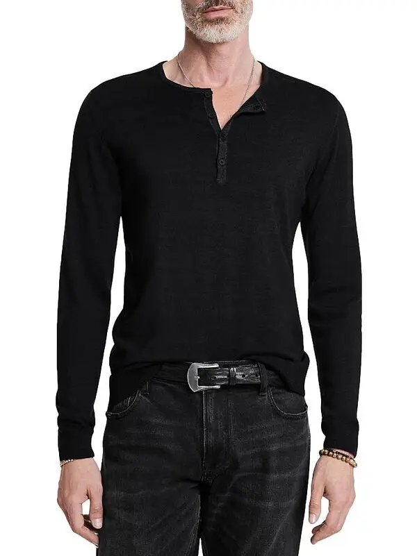 John Varvatos Eren Regular Fit Wool Blend Henley Tee - Black