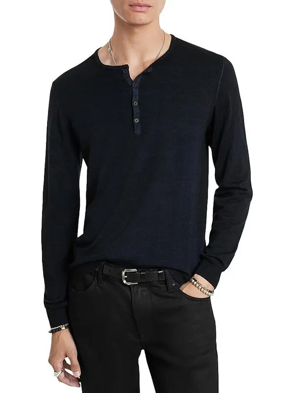 John Varvatos Eren Regular Fit Wool Blend Henley Tee - Navy