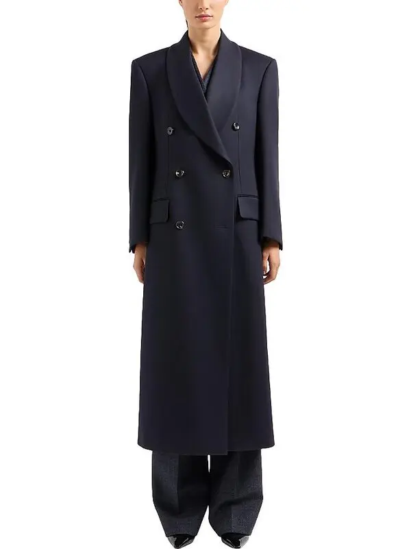Emporio Armani Double Breasted Wool Coat - Solid Blue