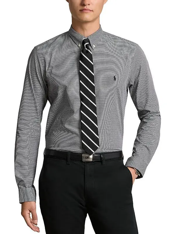 Polo Ralph Lauren Slim Fit Long Sleeve Poplin Button Down Shirt - Black Pattern