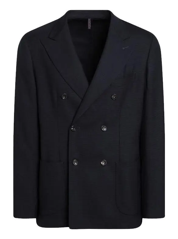 SANTANIELLO Checked Double-breasted Jacket - Blue