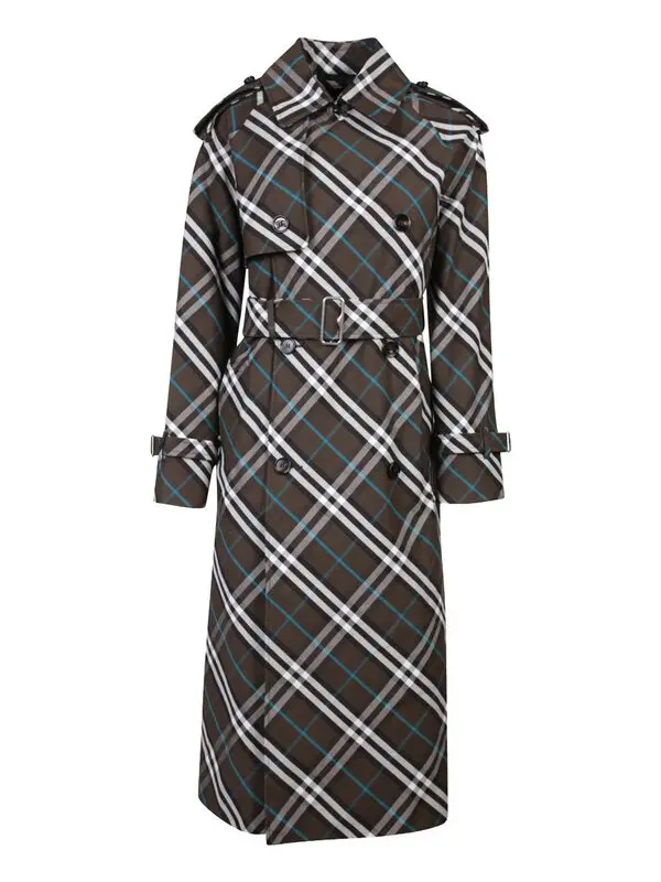 Burberry Trench Coat With Check Print - Black