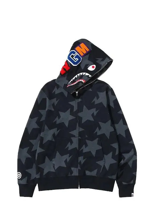 BAPE Sta Pattern Shark Full Zip Hoodie - Black
