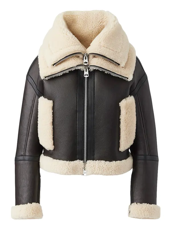 Mackage Penelopa Sheepskin Jacket With Double Collar - Chocolate