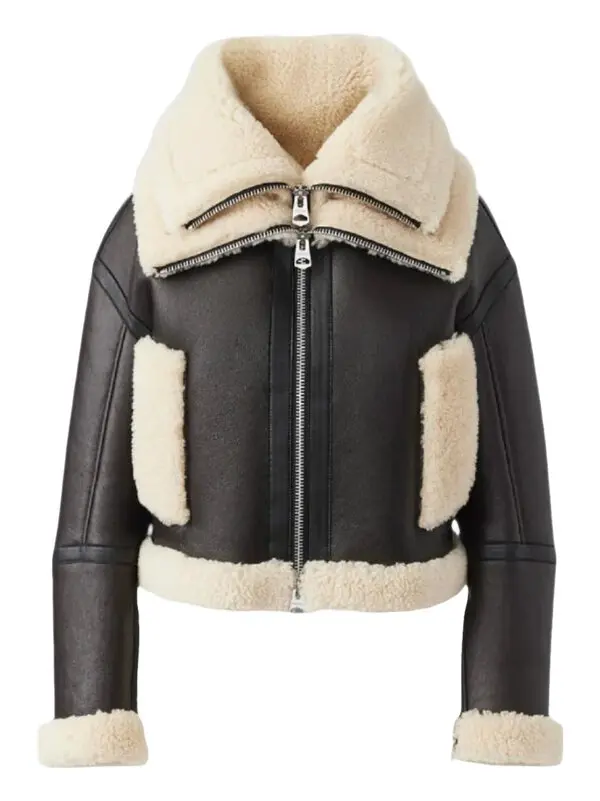 Mackage Penelopa Sheepskin Jacket With Double Collar - Chocolate