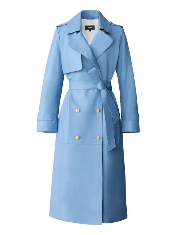 Mackage Gael-v Leather Trench Coat - Fog Blue