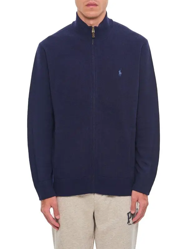 Polo Ralph Lauren Pure Wool Zip-up Turtleneck Cardigan - Blue