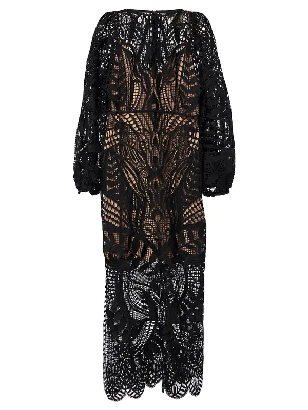Farm Rio Nature Guipure Lace Maxi Dress - Black