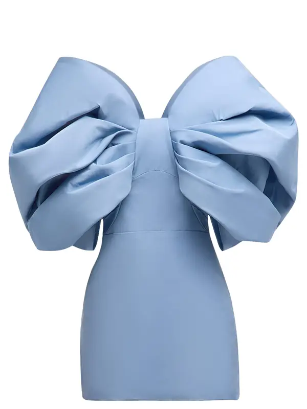 Oscar De La Renta Draped Bow-sleeve Mini Dress - Powder Blue