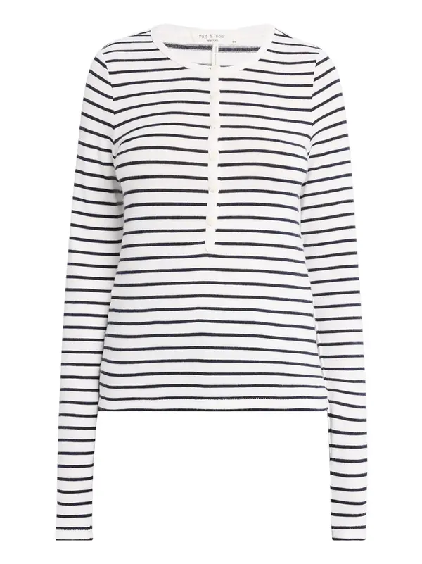 Rag & Bone The Knit Stripe Henley Top - Whitemult