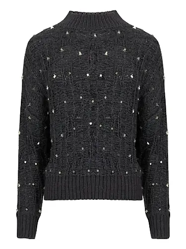LEEM Metal-embellished Knitted Jumper - Grey
