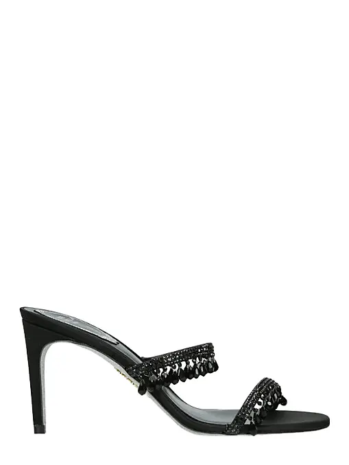 Rene Caovilla Chandelier 80 Crystal-embellished Heeled Satin Sandals - Black