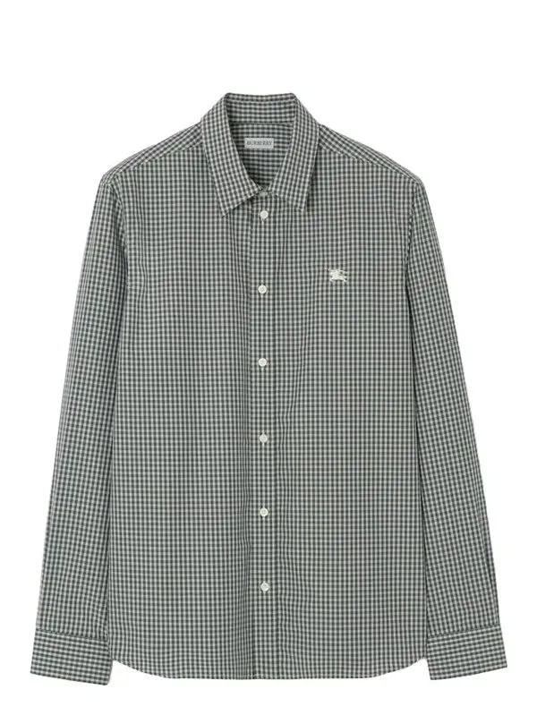 Burberry Relaxed Fit Check Cotton Shirt - Deep Green/white