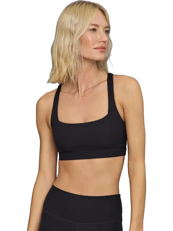 Carbon38 Racerback Bra In Ribbed Melt - Black