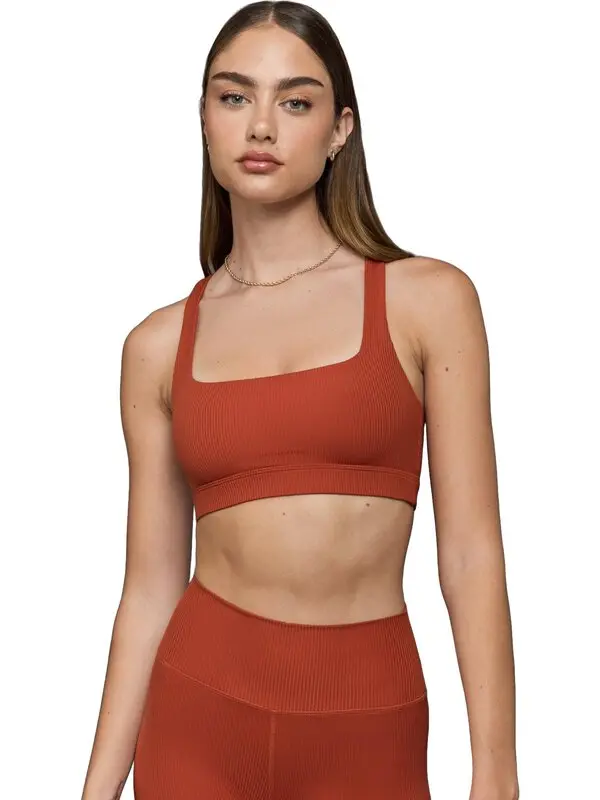 Carbon38 Racerback Bra In Ribbed Melt - Terracotta
