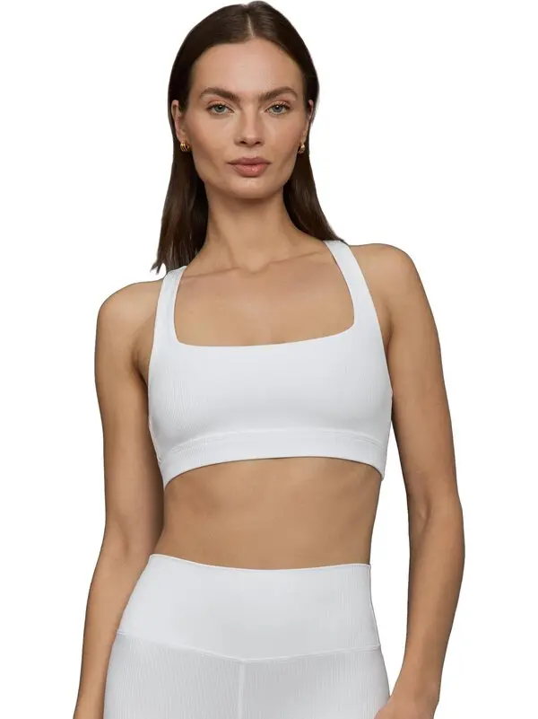 Carbon38 Racerback Bra In Ribbed Melt - White