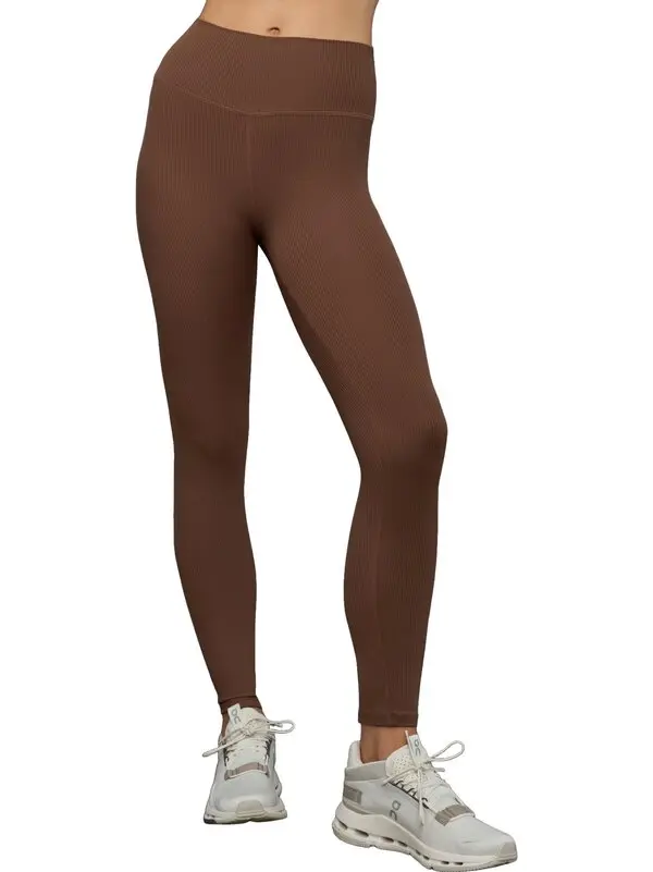 Carbon38 High Rise Legging In Ribbed Melt - Cocoa Brown