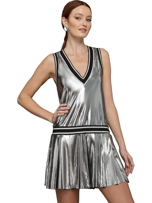 Carbon38 Metallic Pleated Tennis Dress - Silver