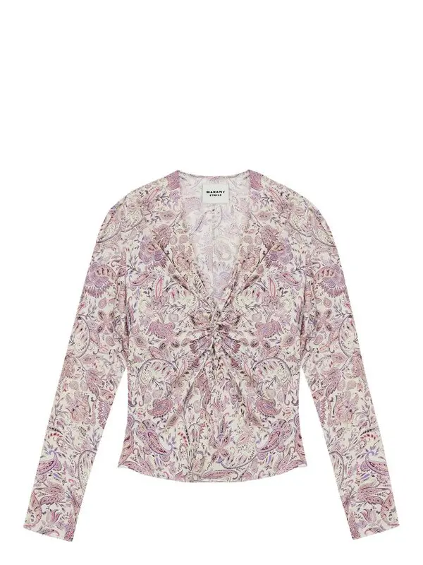 MARANT ETOILE Zekia Printed Top - Ecru/purple