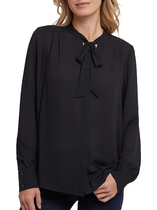 NYDJ Printed Tie Neck Blouse - Black