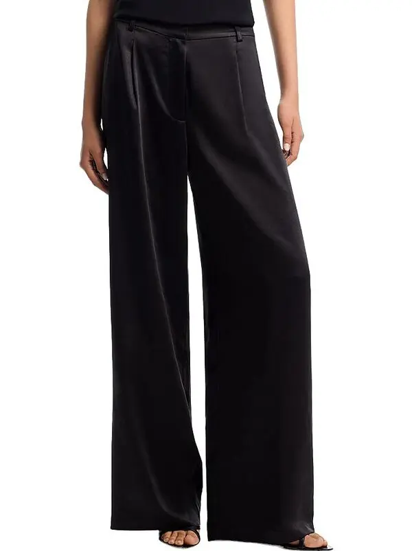 Aqua Satin Wide Leg Pants - Black
