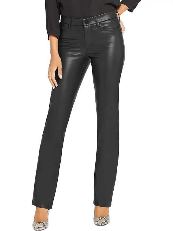 NYDJ Marilyn High Rise Straight Leg Faux Leather Pants - Black
