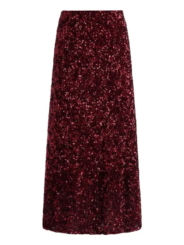 Alice + Olivia Sequin-embellished Flared Skirt - Red