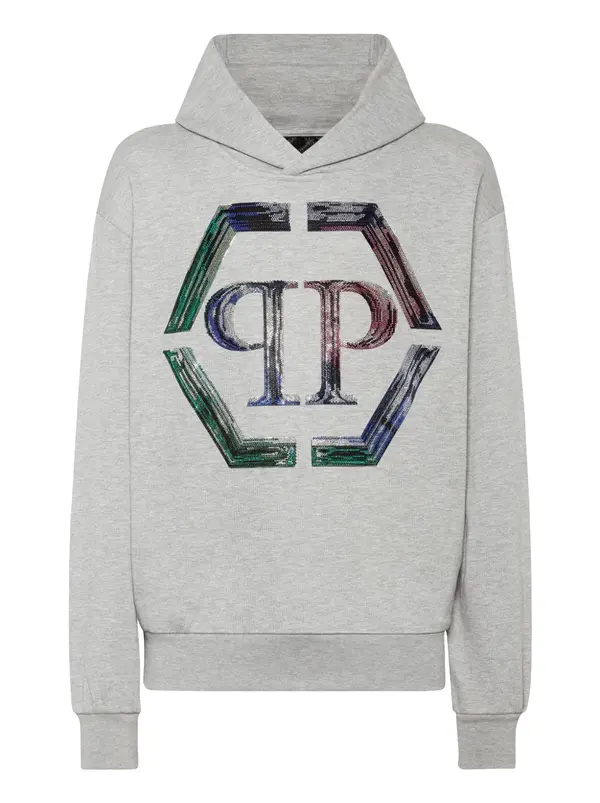 Philipp Plein Strass Hexagon Hoodie - Grey
