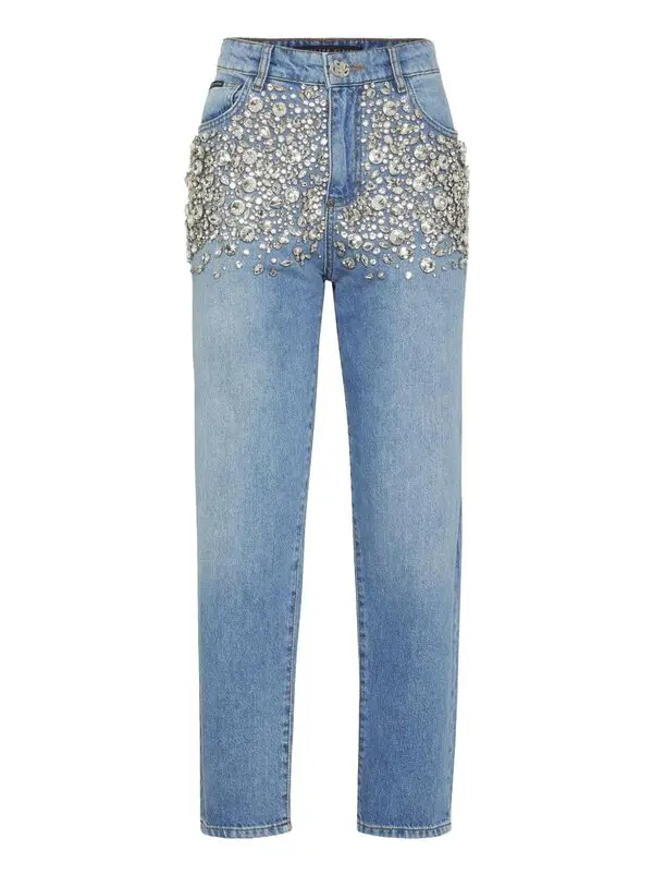 Philipp Plein Crystal-embellished Tapered Jeans - Blue