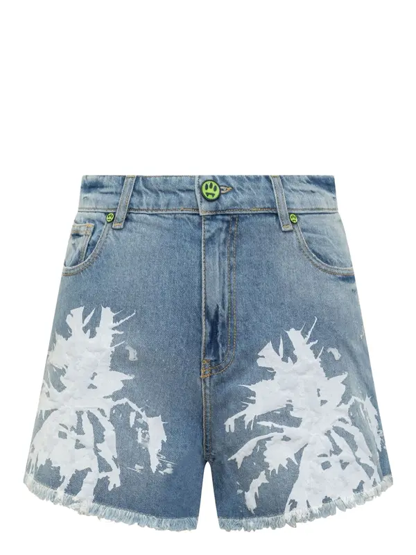 BARROW Abstract-pattern Print Denim Shorts - Blue